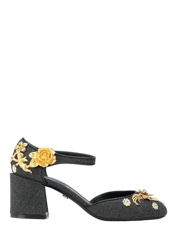 Dolce & Gabbana Embroidered Vally Ankle Strap Pumps - Black