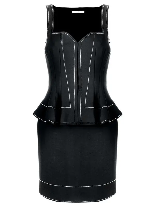 Givenchy Peplum Waist Fitted Dress With Contrast Stitching - Black