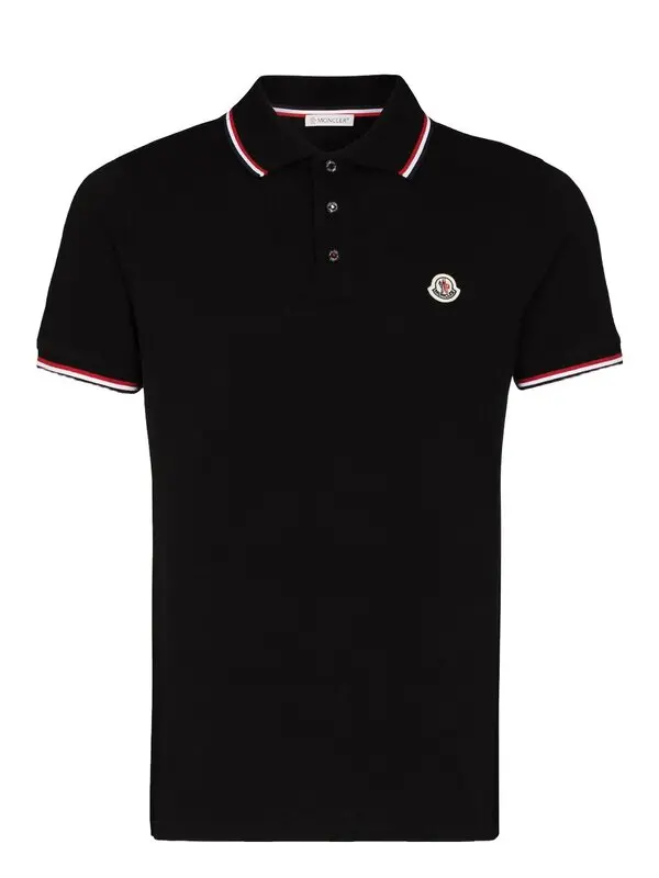 Moncler Mother-of-pearl Trim Polo Shirt - Black