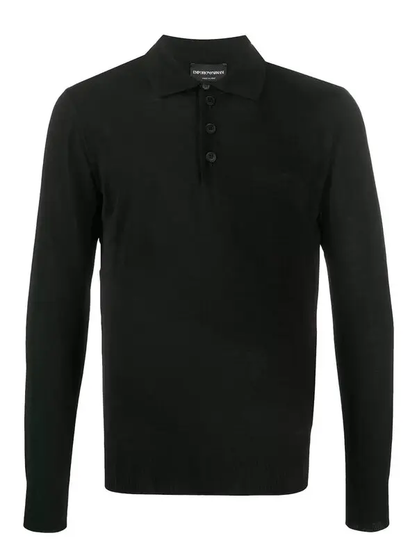 Emporio Armani Long Sleeve Polo Shirt - Black