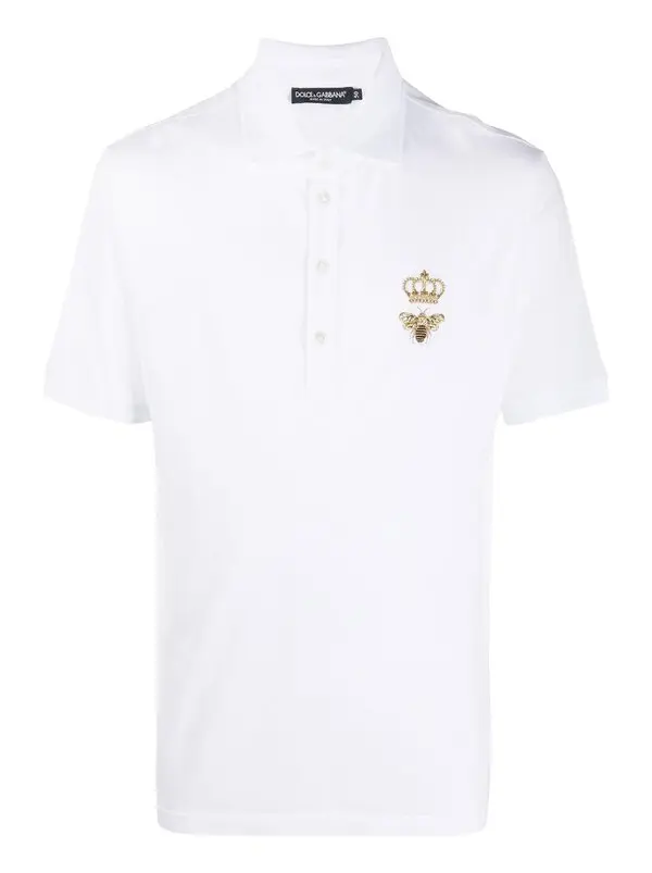 Dolce & Gabbana Embroidered Piqué Polo Shirt - White