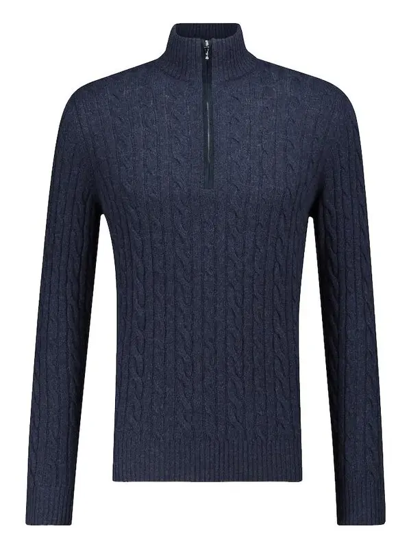 Loro Piana Mezzocollo Treccia Cashmere Sweater - Blue