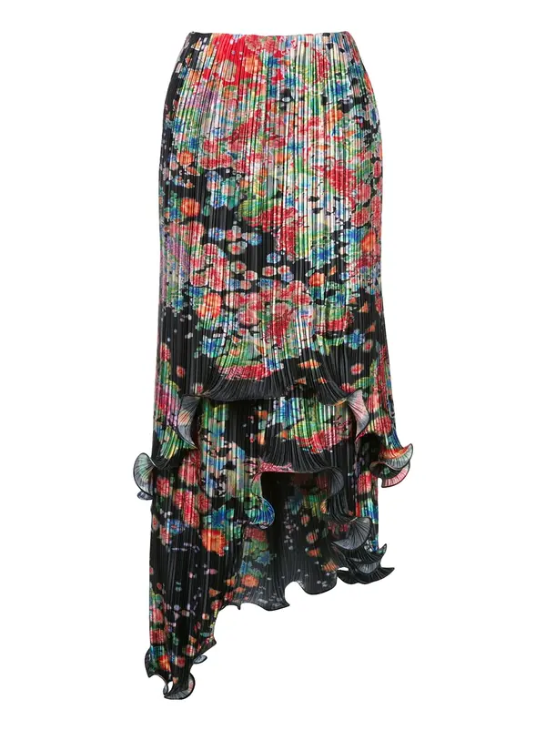 Givenchy Floral-print Plissé Asymmetric Skirt - Multicolour