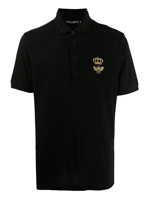 Dolce & Gabbana Embroidered Piqué Polo Shirt - Black