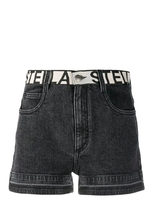Stella McCartney High-waisted Logo Belt Denim Shorts - Black