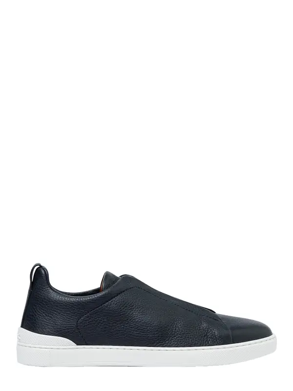 Zegna Triple Stitch Leather Sneakers - Blue