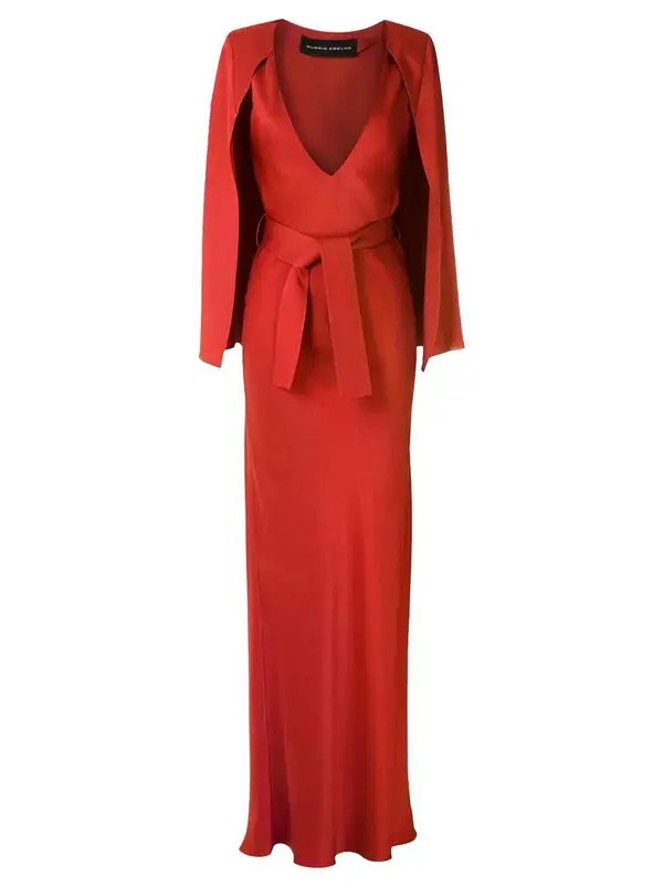 GLORIA COELHO Cape Long Dress - Red