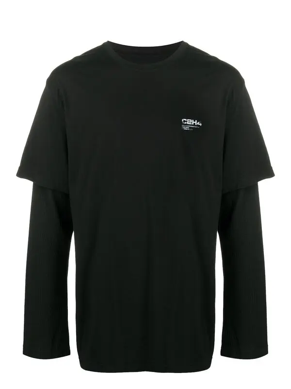 C2H4 Layered Logo Print T-shirt - Black
