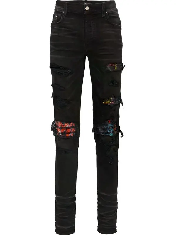 Amiri Mx1 Patch Distressed Slim-leg Jeans - Black