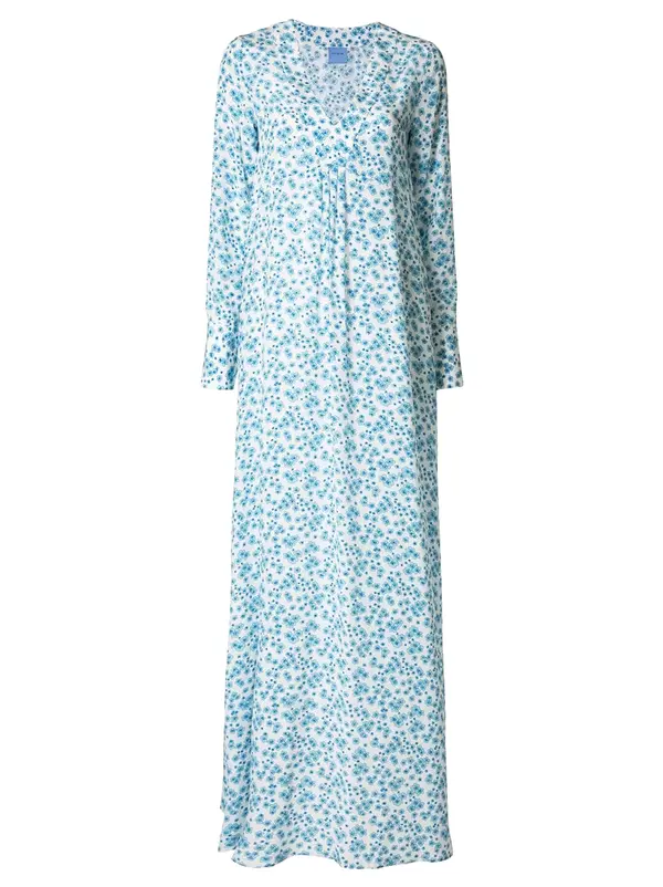 MACGRAW Floral Print Silk Dress - Blue