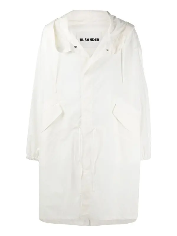 JIL SANDER Logo Print Hooded Coat - White