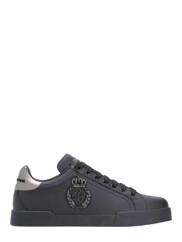 Dolce & Gabbana Portofino Crown-patch Leather Sneakers - Black