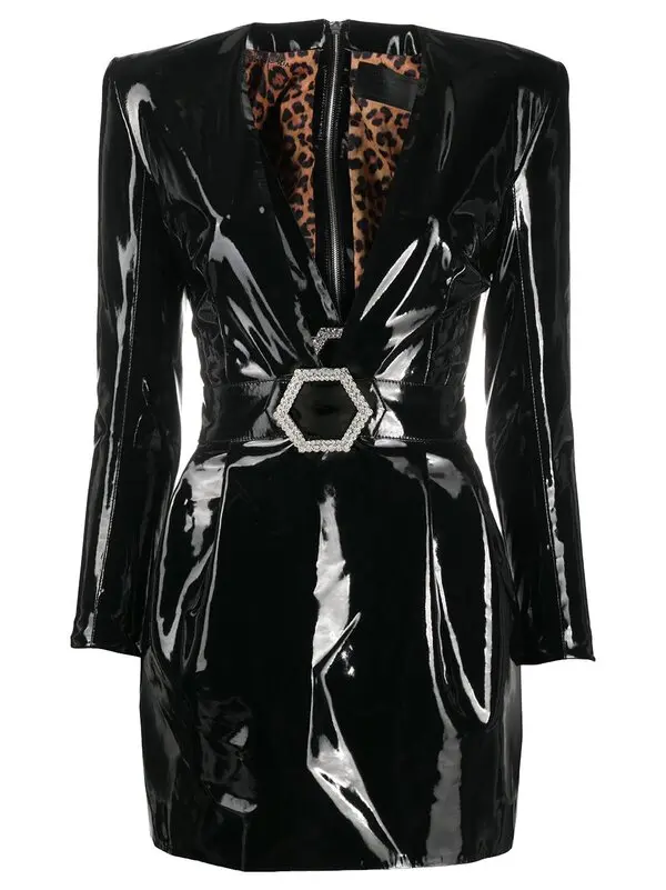 Philipp Plein Plunging V-neck Mini Dress - Black