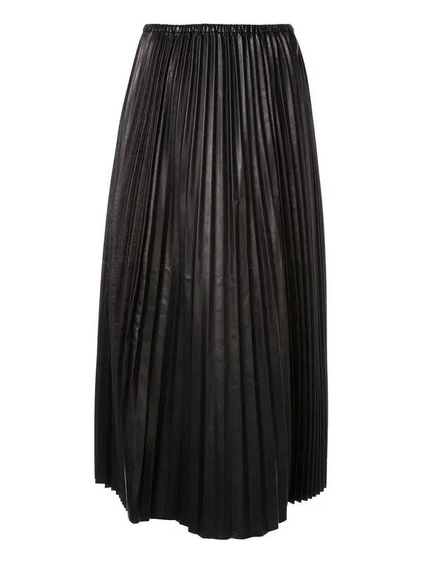 Valentino Garavani Pleated A-line Leather Skirt - Black