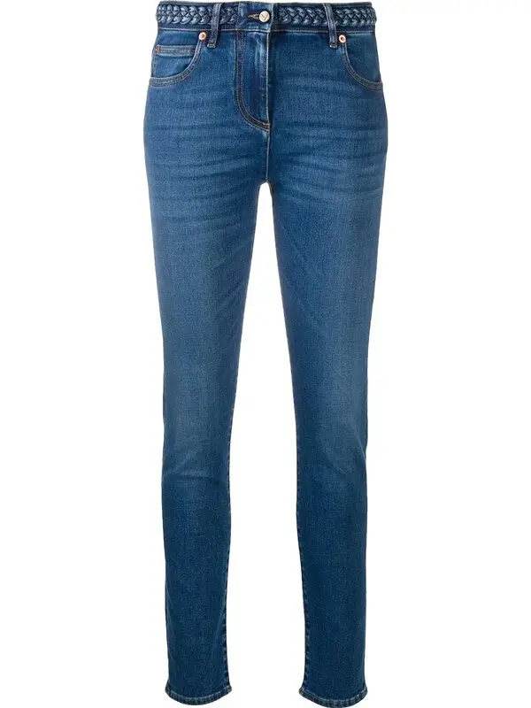Valentino Garavani Braided-waistband Skinny Jeans - Blue