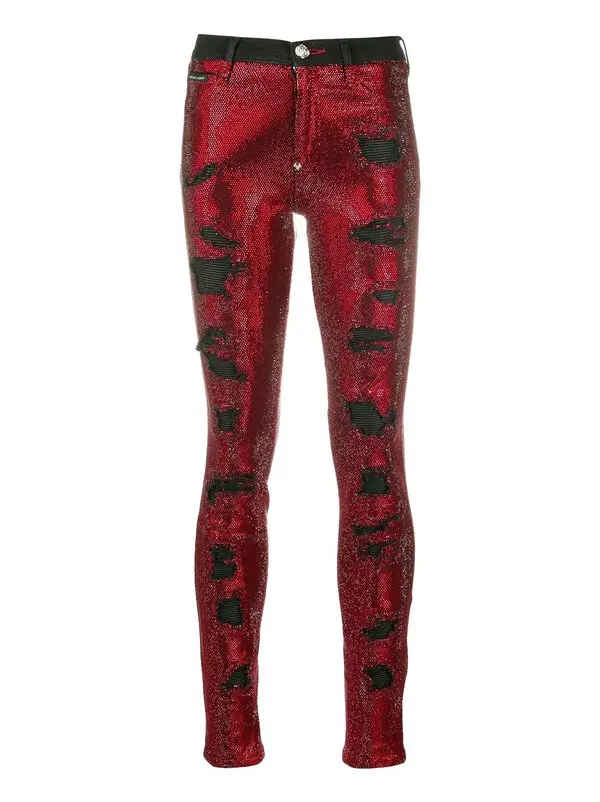Philipp Plein Crystal Embellished Skinny Jeans - Red