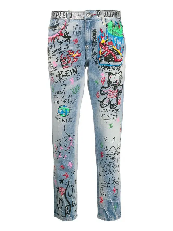 Philipp Plein Art 5 Graffiti Boyfriend Jeans - Blue