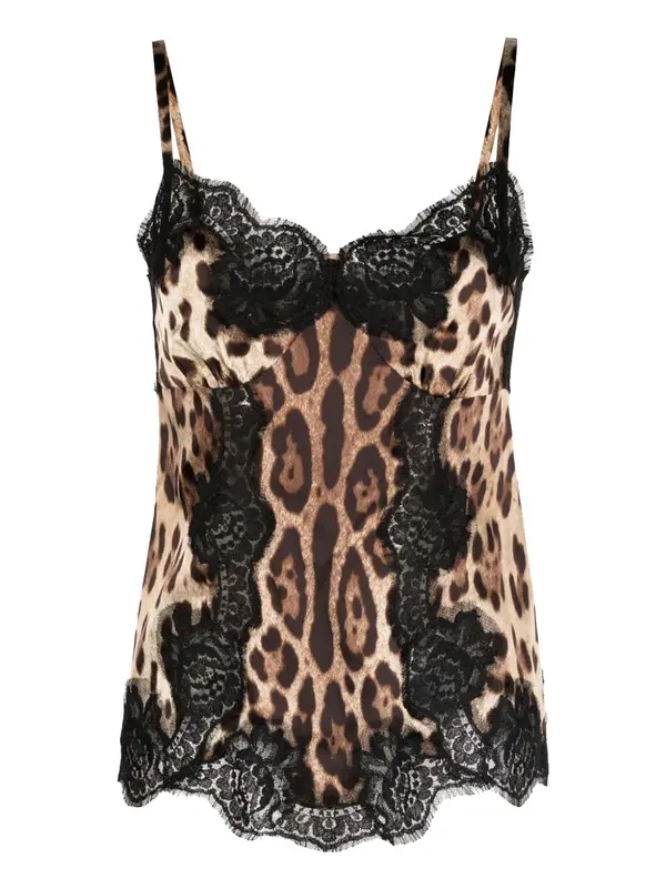 Dolce & Gabbana Leopard-print Satin Camisole Top - Brown