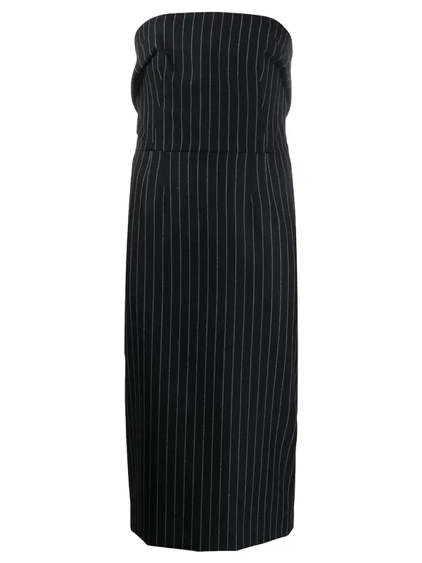 Dolce & Gabbana Pinstriped Strapless Midi Dress - Black