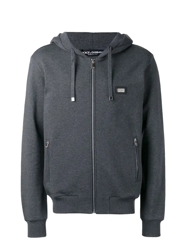 Dolce & Gabbana Zip-up Cotton Hoodie - Grey