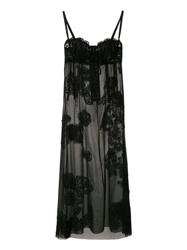 Dolce & Gabbana Sheer Lace Panelled Slip Dress - Black