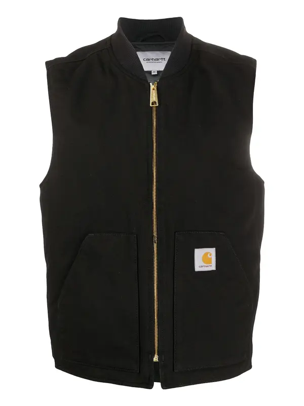Carhartt Work In Progress Logo Patch Zipped Vest - Black