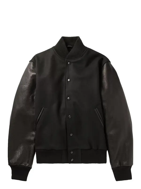 Golden Bear The Albany Wool-blend And Leather Varsity Jacket - Black