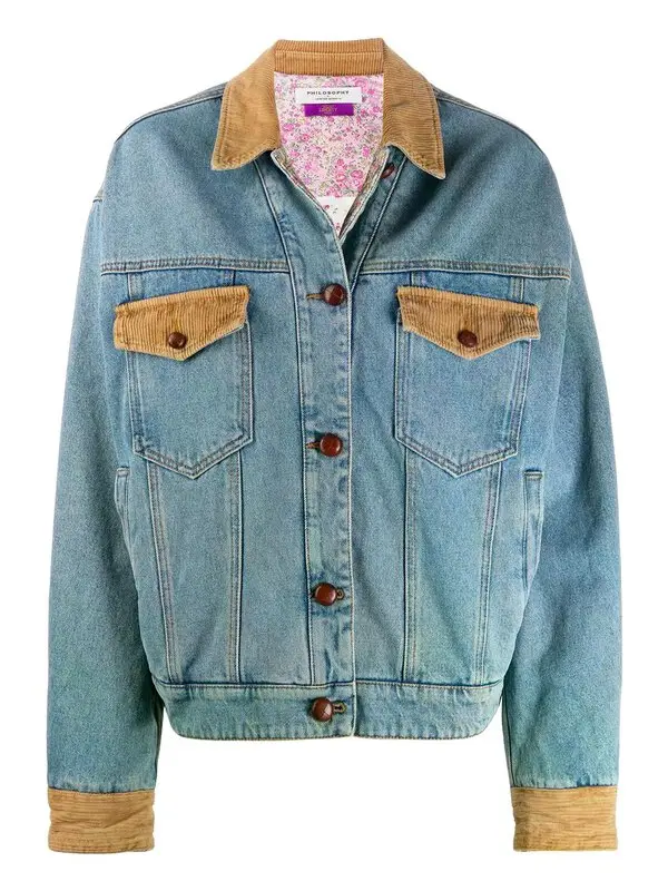 Philosophy Di Lorenzo Serafini Corduroy-detail Denim Jacket - Blue