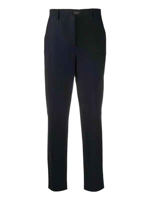 FERRAGAMO Gancini Plaque Straight-leg Trousers - Blue