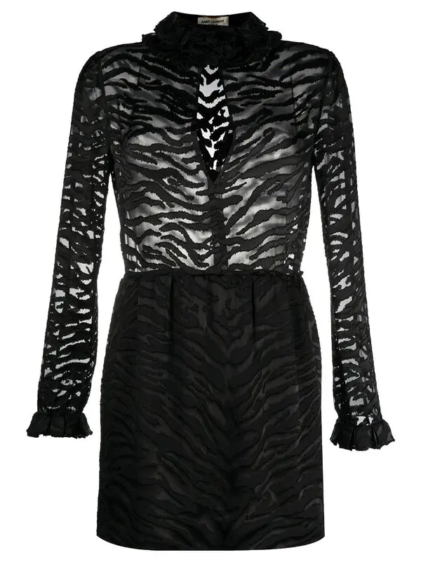 Saint Laurent Zebra Print Sheer Dress - Black