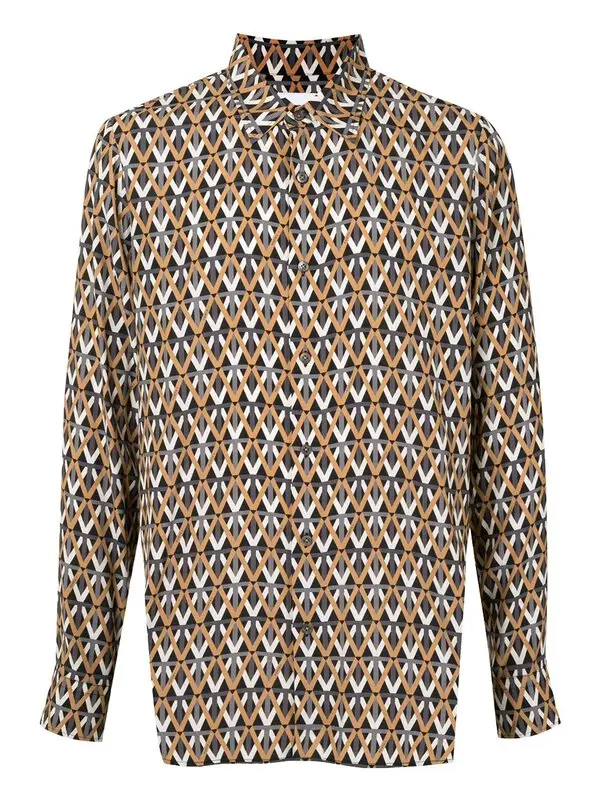 PORTS V Geometric Print Long-sleeve Shirt - Multicolour