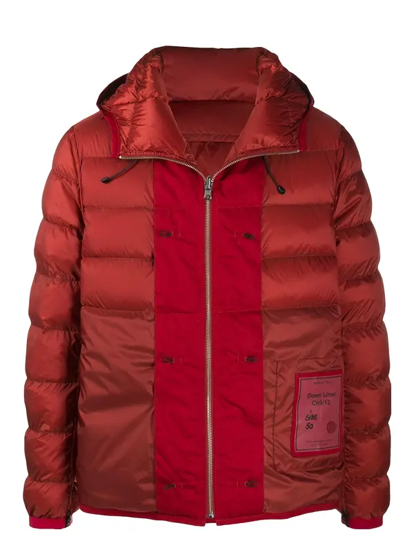 TEN C Hooded Puffer Jacket With Contrast Panels - Red