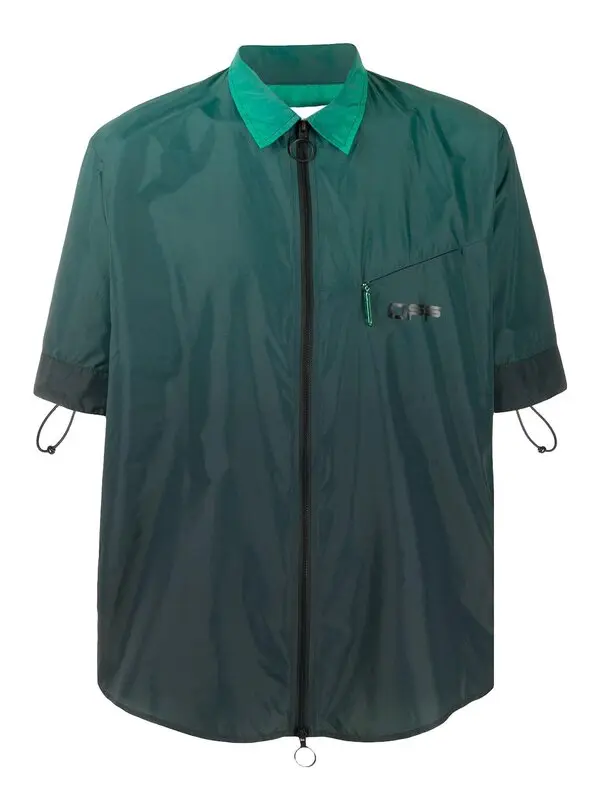 Off-White Drawstring Detailed Zip-up Shirt - Green
