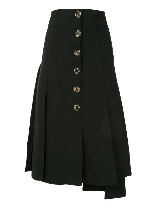 A.W.A.K.E. Mode Asymmetric Flared Midi Skirt - Black