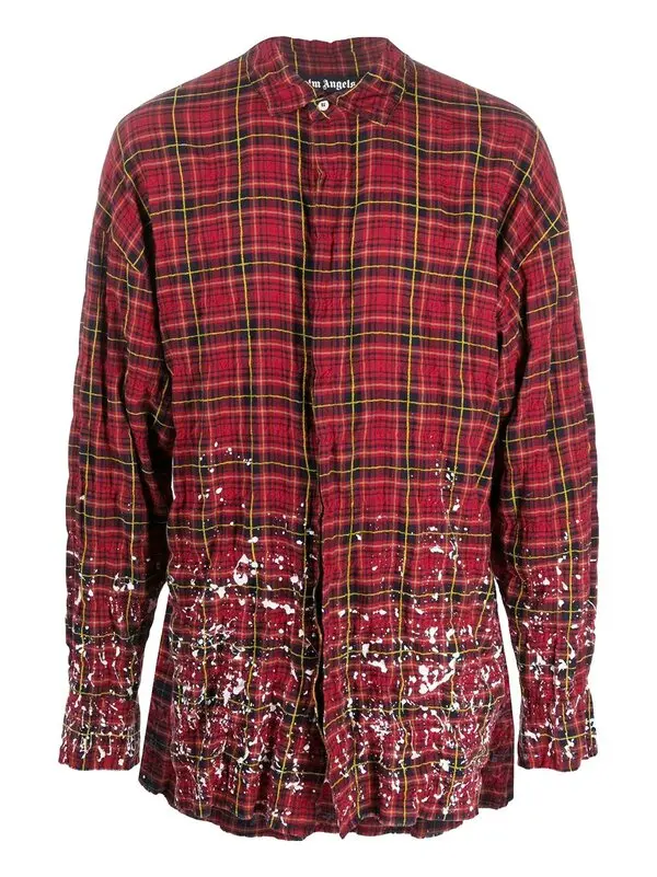 Palm Angels Paint Splatter-print Check Shirt - Red