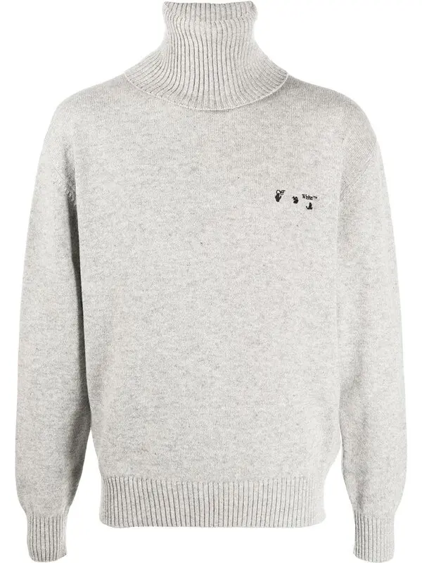 Off-White Embroidered Logo Roll Neck Jumper - Grey