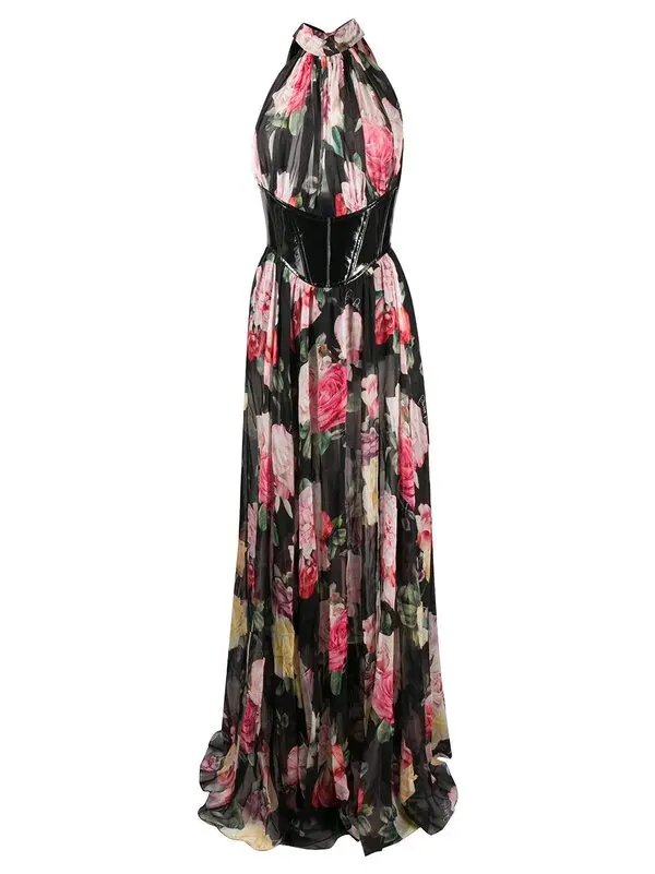Philipp Plein Vittoria Floral Print Gown - Black