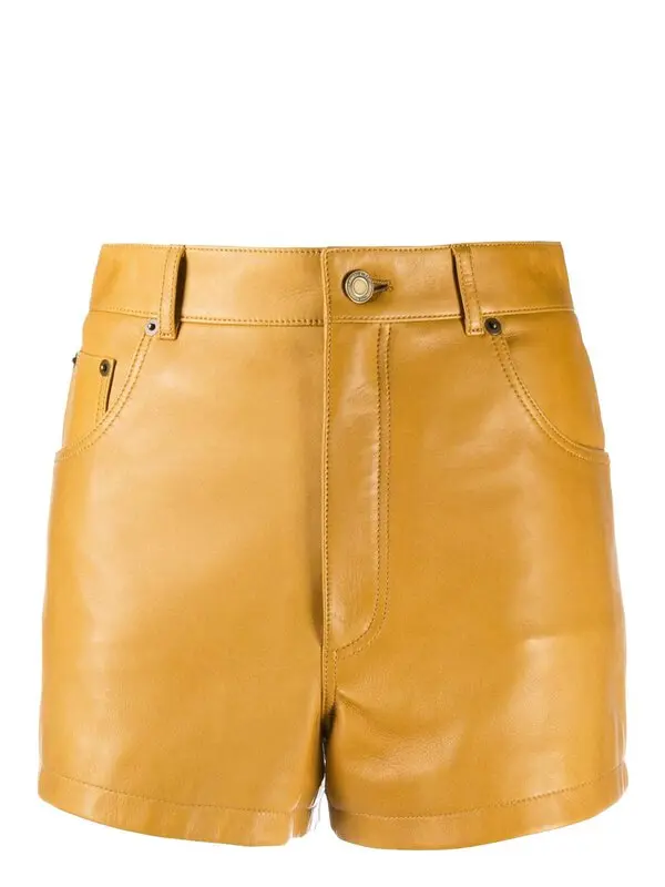 Saint Laurent Lambskin Leather Shorts - Brown