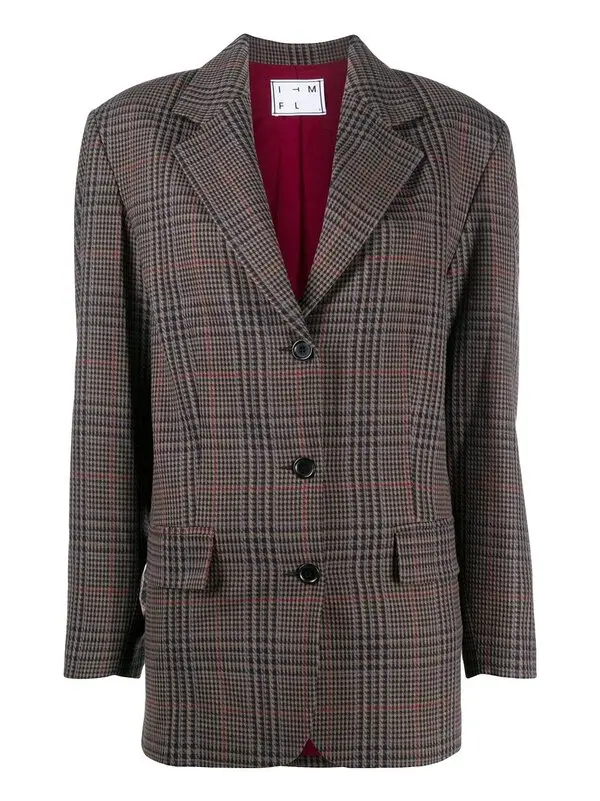 IN THE MOOD FOR LOVE Plaid Single-breasted Blazer - Brown
