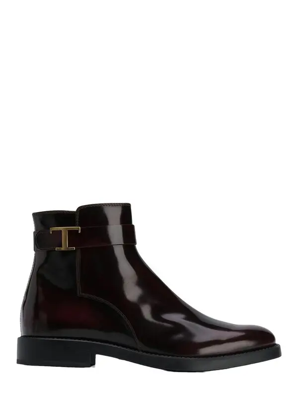 TOD'S T Logo Plaque Leather Boots - Red