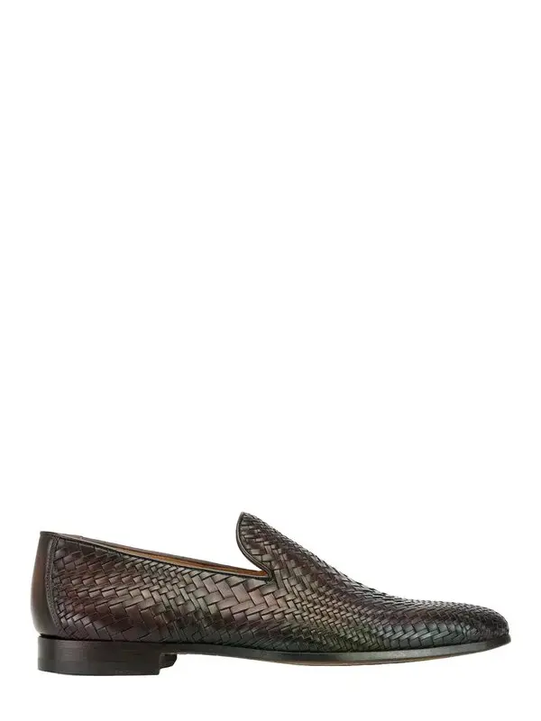 Magnanni Woven Leather Low Heel Loafers - Brown
