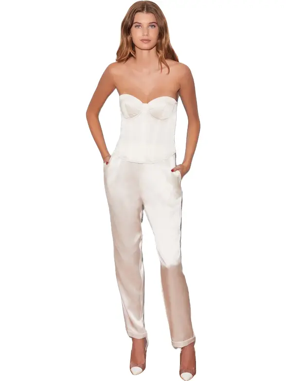 FLEUR DU MAL Silk Pleated Tuxedo Pant - Neutral