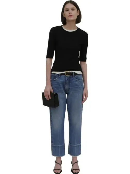 Rosetta Getty Cropped Sleeve T-shirt - Black
