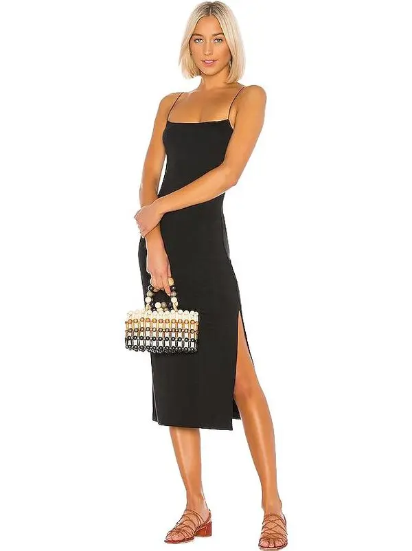 Enza Costa Strappy Side Slit Midi Dress - Black