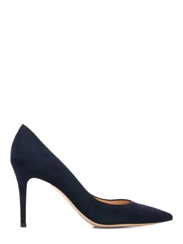 GIANVITO ROSSI Navy Suede Pointed Toe Pumps - Blue