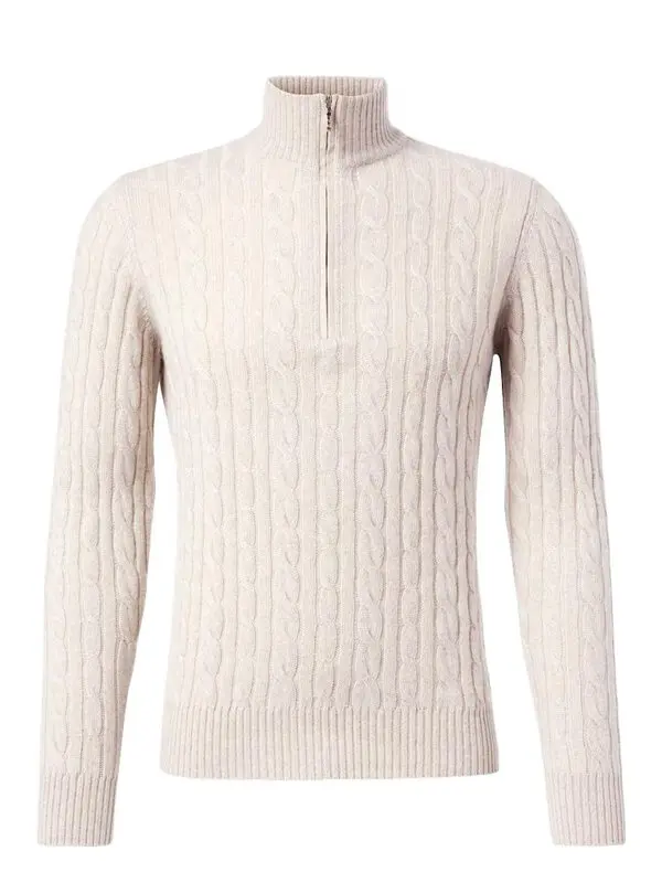 Loro Piana Mezzocollo Treccia Cashmere Sweater - Neutrals