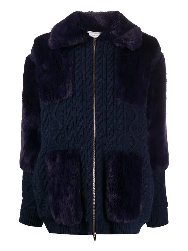 Stella McCartney Cable-knit Faux-fur Cardigan - Blue