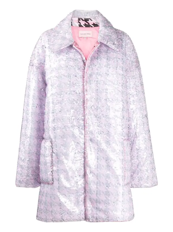 Natasha Zinko Oversized Sequined Houndstooth Print Coat - Pink