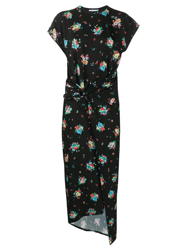 Rabanne Floral Print Twist-front Midi Dress - Black