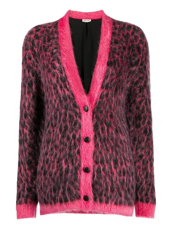 Saint Laurent Leopard-print Brushed Wool Cardigan - Pink